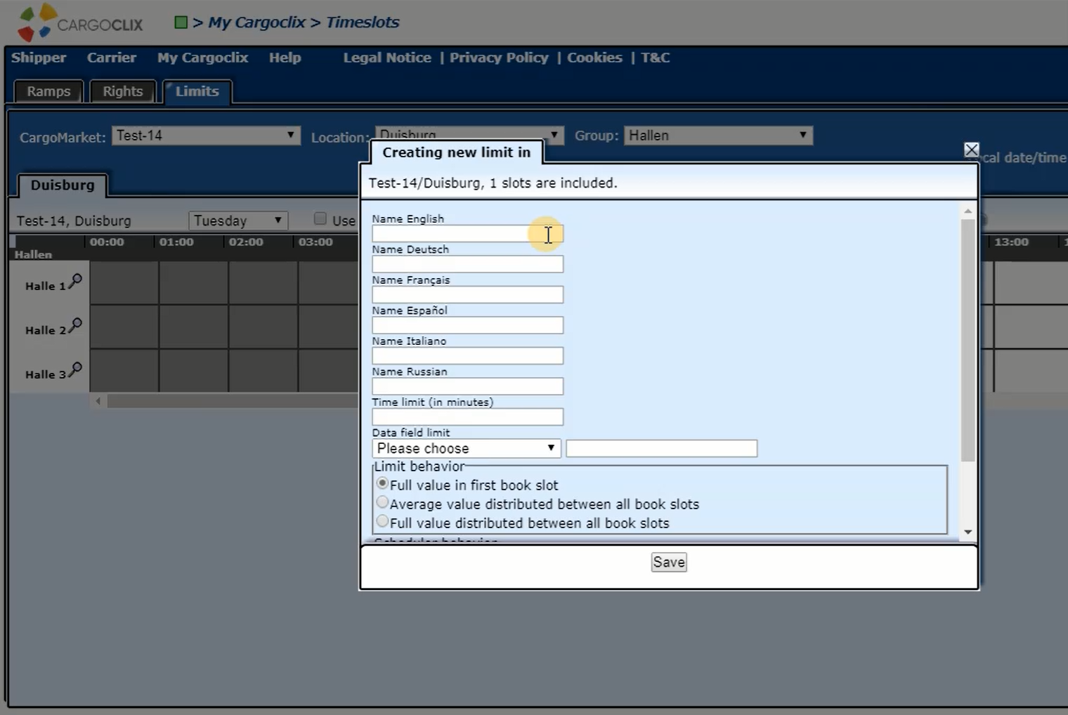 Adding or removing slots to and from the limit - Cargoclix